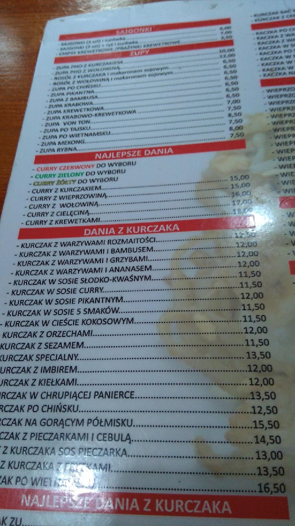 Menu at Van Son restaurant, Piaseczno, Raszyńska 4