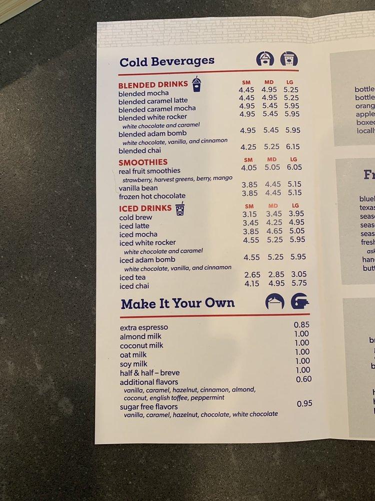 Carta del café White Rock Coffee, Dallas, D Royal Ln