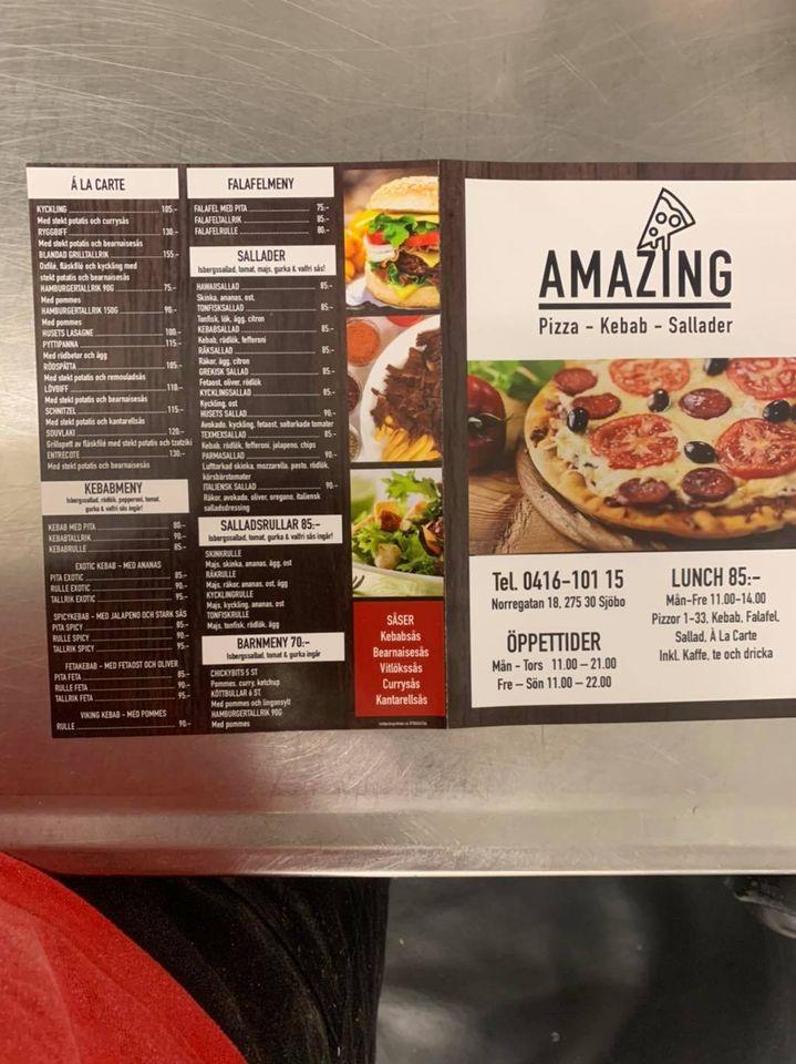 Menu at Amazing Pizza restaurant, Sjöbo