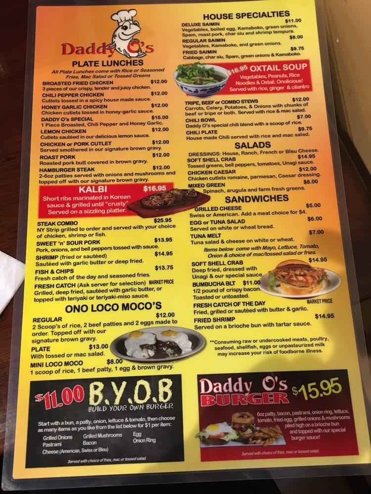 Menu at Daddy O's Restaurant, Lihue