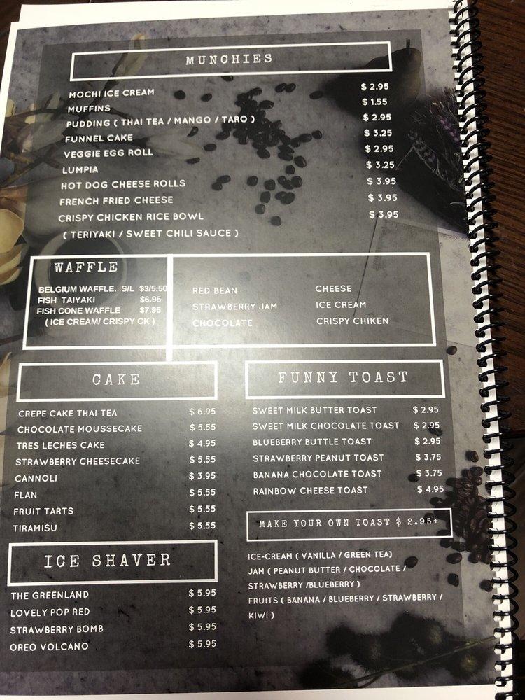 Menu at Noon's Boba Cafe, Henderson