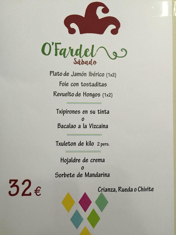 Carta de Bar o'fardel, San Sebastián