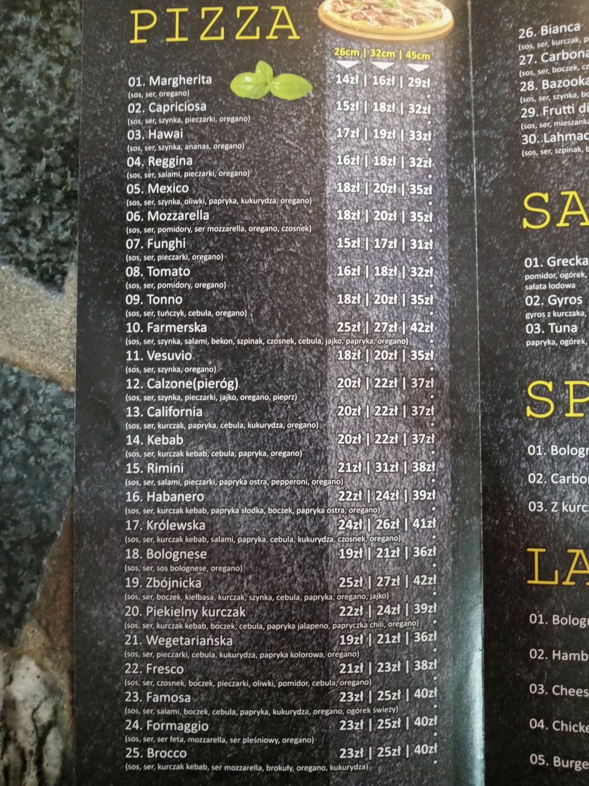 Menu at PIZZARELLA restaurant, Swidwin