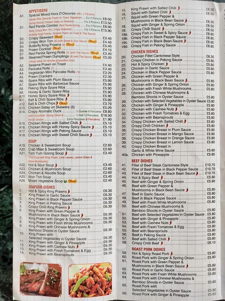Menu at Red Panda restaurant, Callington, 13-14