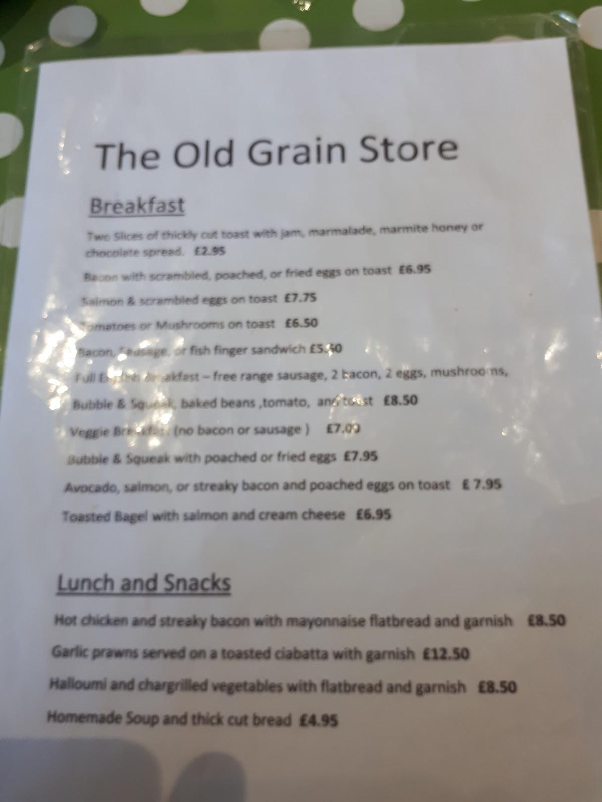 Menu at The Old Grain Store cafe, Rye
