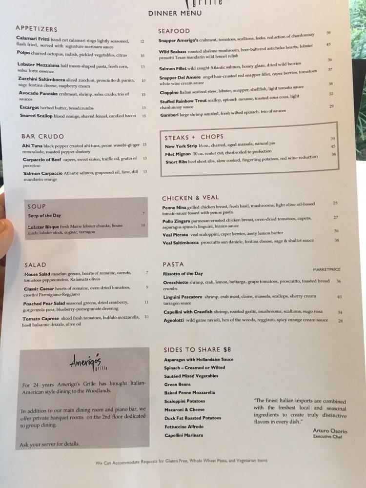 Carta del restaurante Amerigo's Grille, The Woodlands