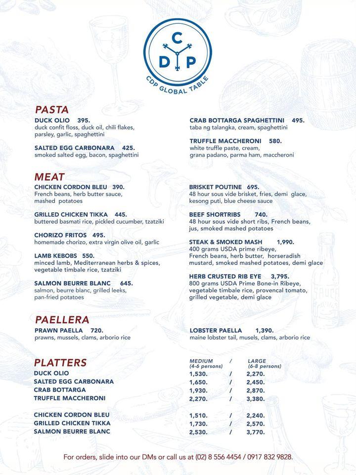 Menu at CDP Global Table restaurant, Makati