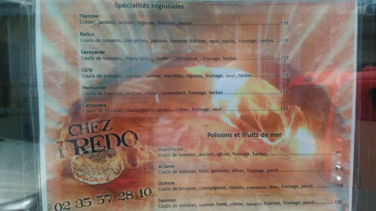 Menu at Chez Frédo pizzeria, Saint-Valery-en-Caux