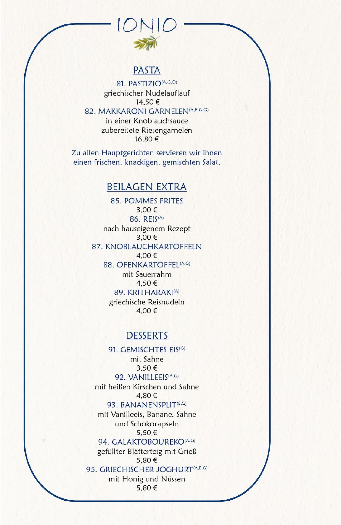 Speisekarte von Griechisches Restaurant IONIO, Ottensheim