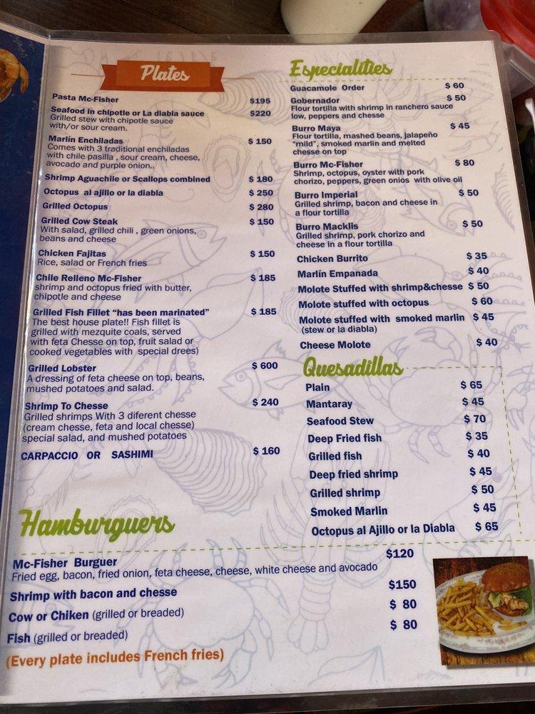 Menu at Mc-Fisher restaurant, La Paz