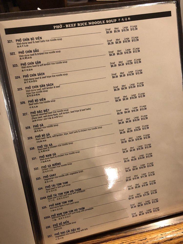 Menu at Pho Ngon restaurant, St. Catharines