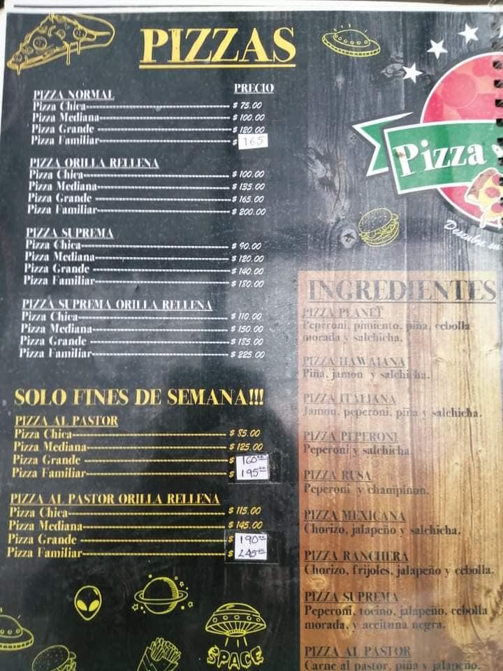 Menu at Pizza Planet restaurant, Xaloztoc