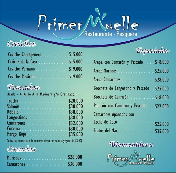 Menu at Primer Muelle restaurant, Honda