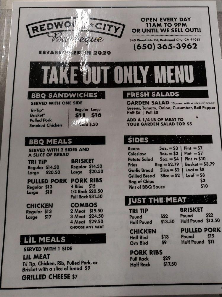 Menu at Redwood City Barbeque, Redwood City