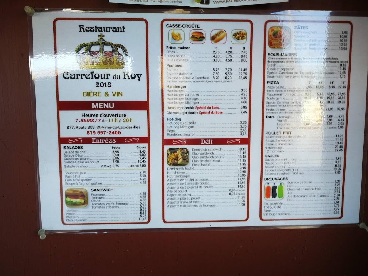 Menu at Restaurant Carrefour Du Roy, Lac-des-Îles