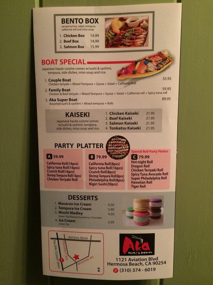 Menu at Aka Ramen & Sushiya restaurant, Hermosa Beach