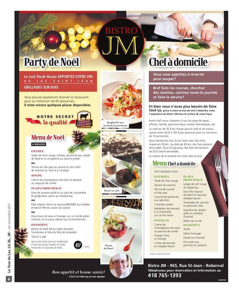 Menu at Bistro JM restaurant, Roberval, 965 rue st-jean
