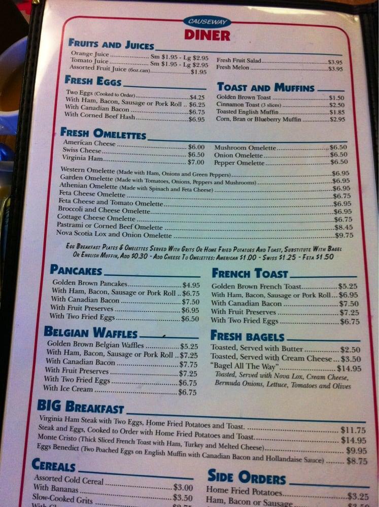 Menu at Causeway Diner restaurant, Merritt Island
