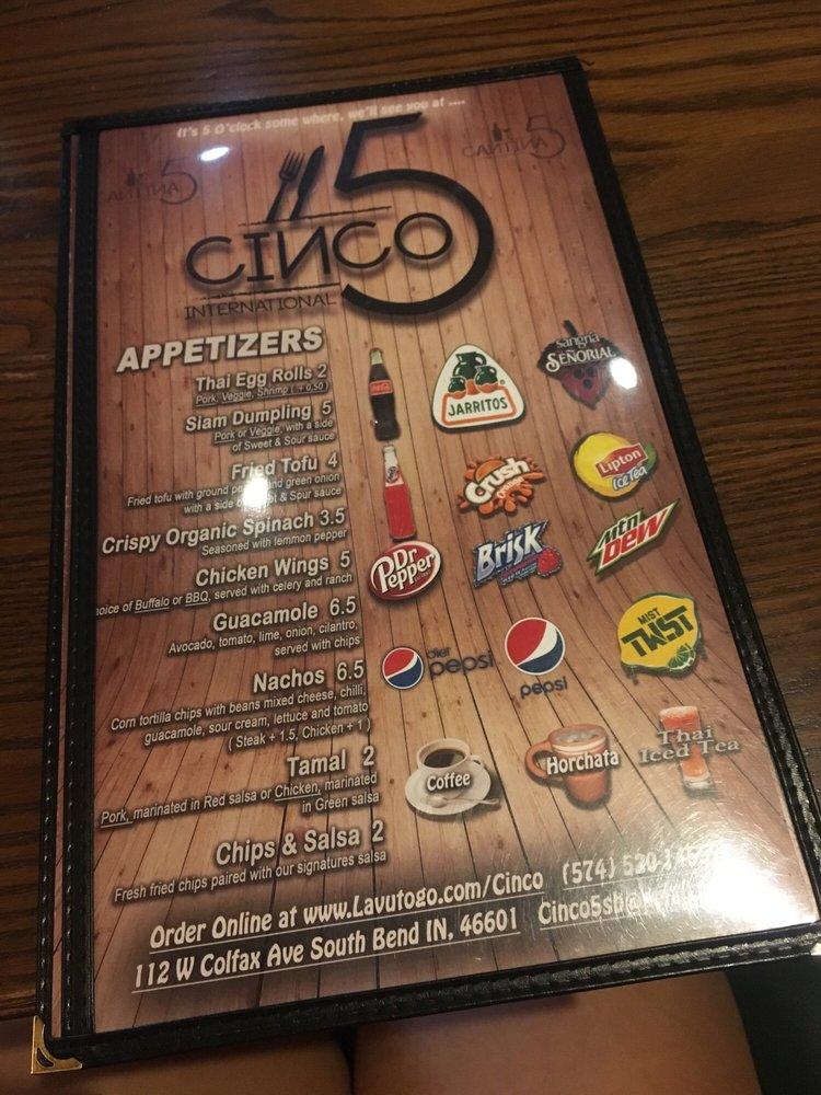 Menu at Cinco 5 International restaurant, South Bend