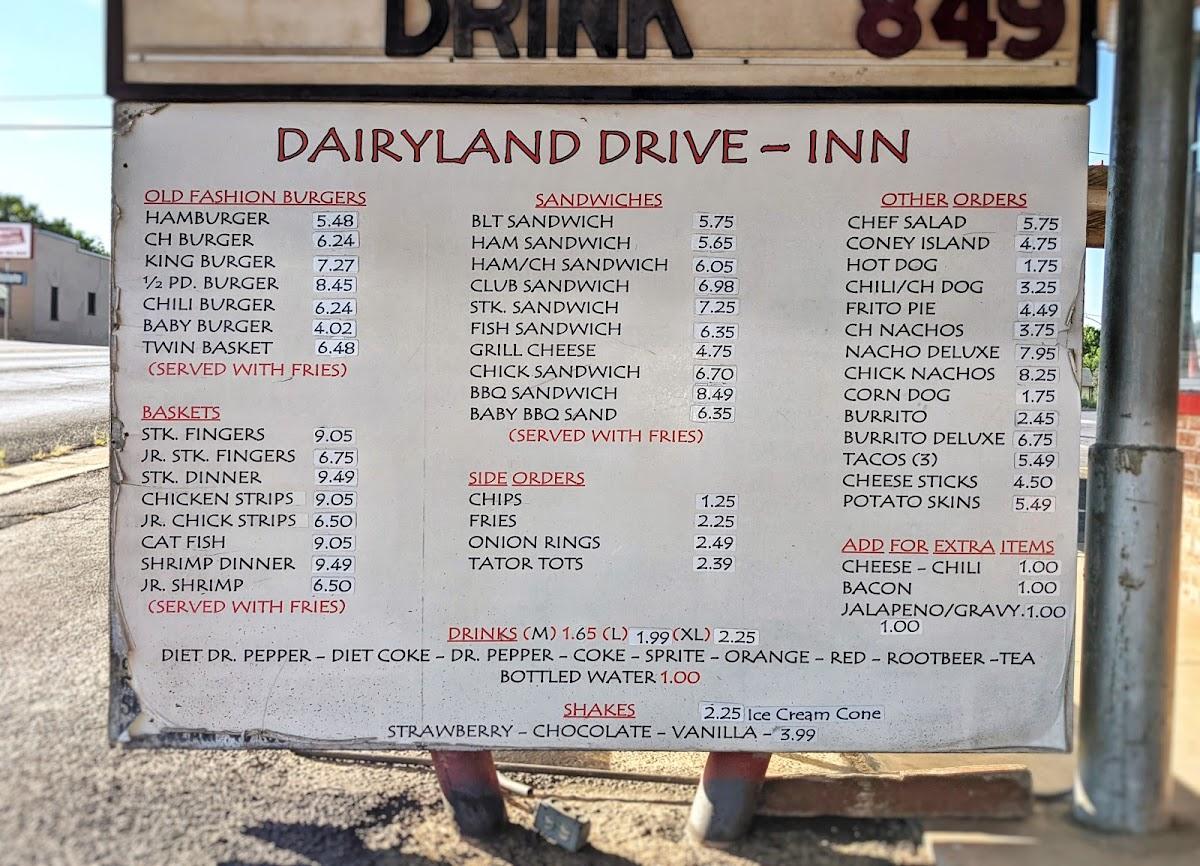 Menu at Dairyland Old Fashion Hamburgers restaurant, Sweetwater