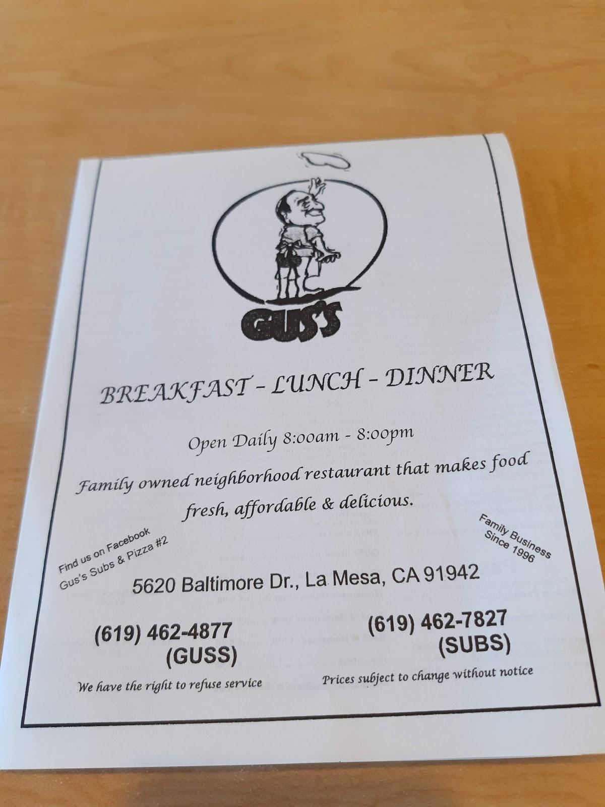 Menu at Gus's Subs & Pizza Place pizzeria, La Mesa