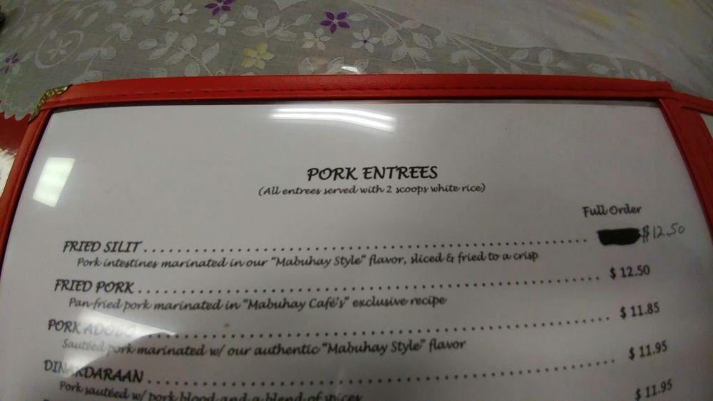 Menu at Mabuhay Cafe & Restaurant, Honolulu
