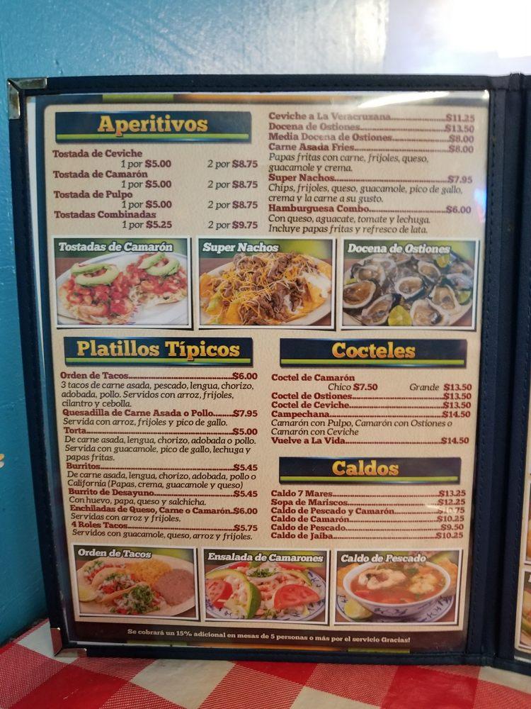 Menu at Mariscos Acapulco restaurant, Dallas