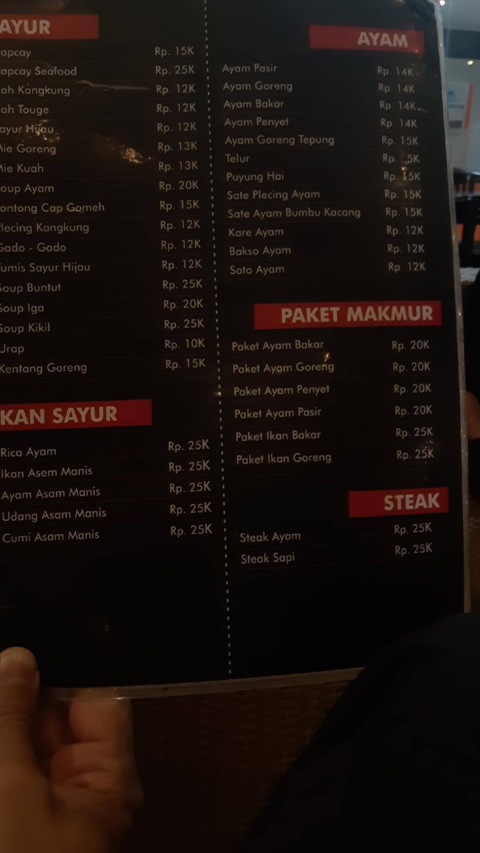 Menu at Rumah Makan Mana Lagi restaurant, Sambangan
