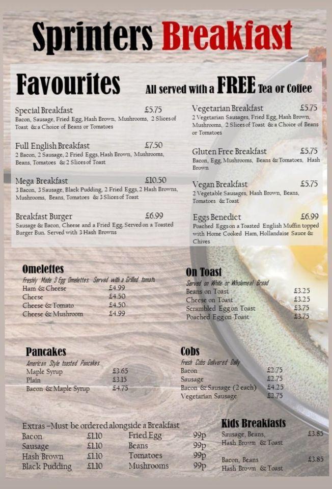 Menu at Sprinters Premier Steakhouse, Nottingham