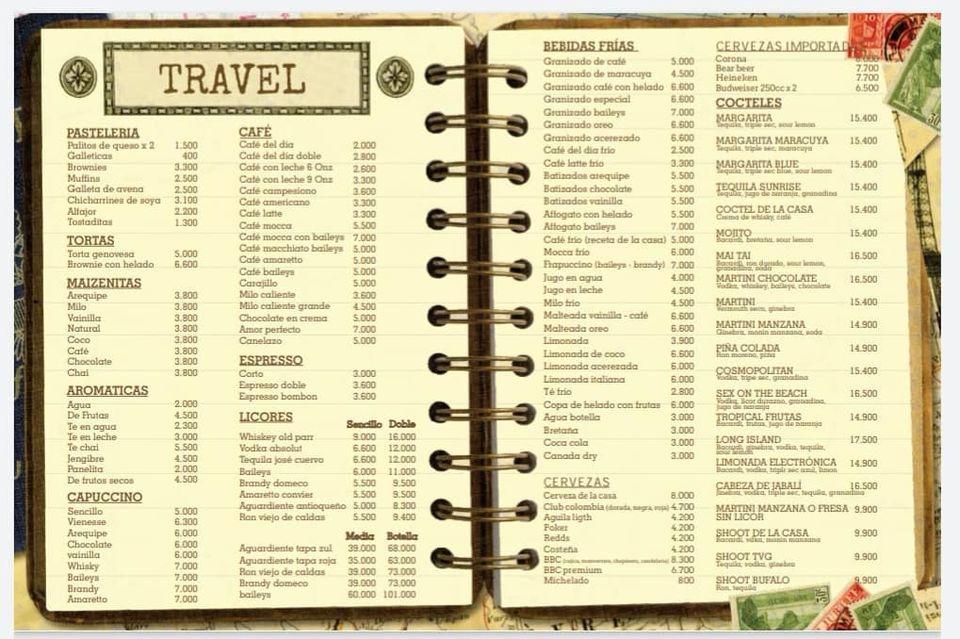 Menu at Travel Cafe-bar, Santa Rosa de Cabal