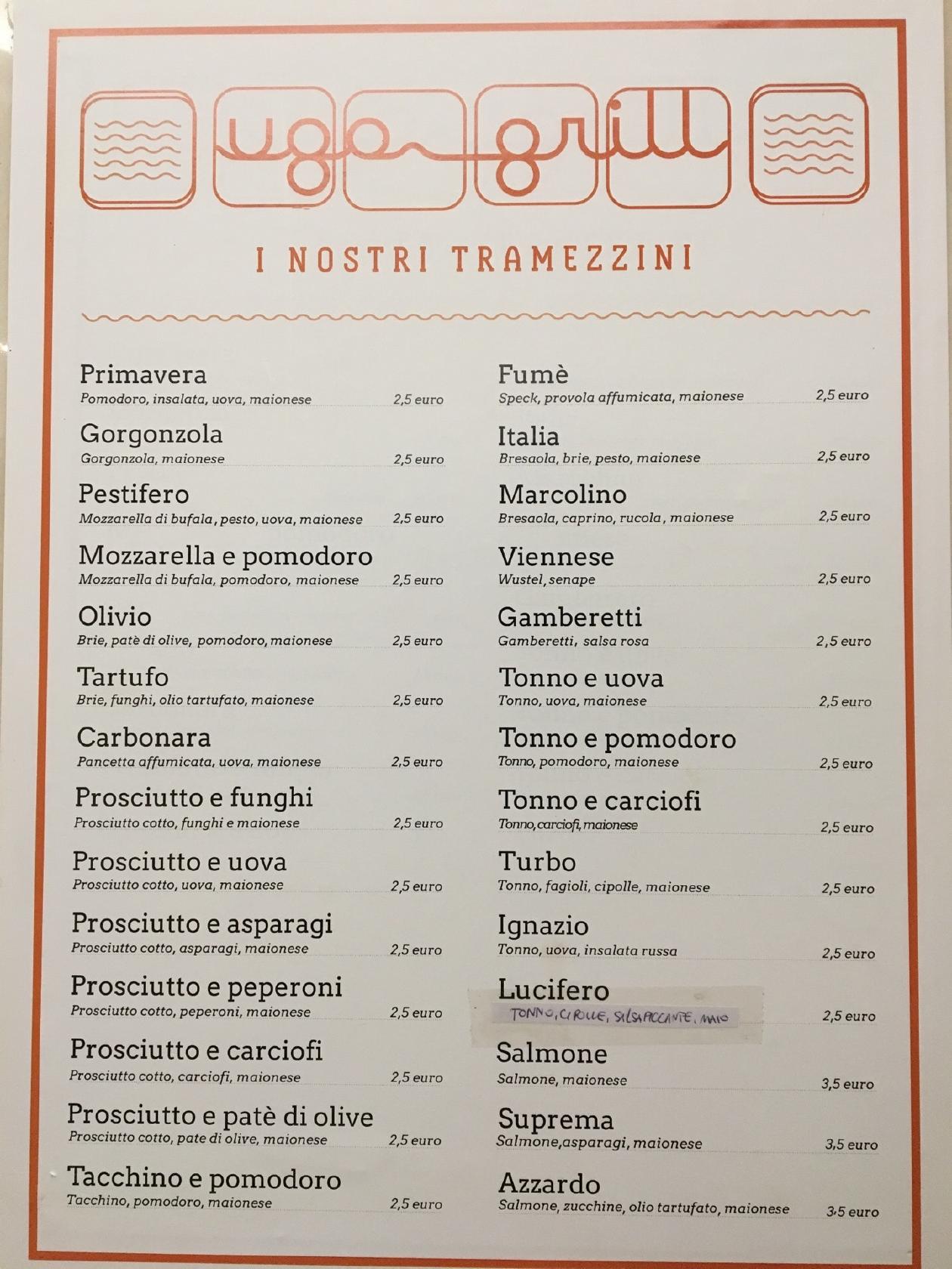 Menu at Ugo Grill pub & bar, Cremona