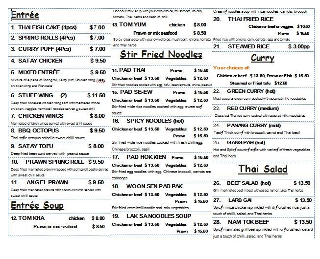 Menu at Yummy Thai at Morisset fast food, Morisset