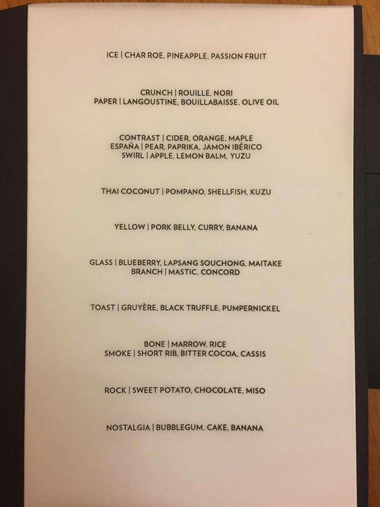 Menu at Alinea restaurant, Chicago