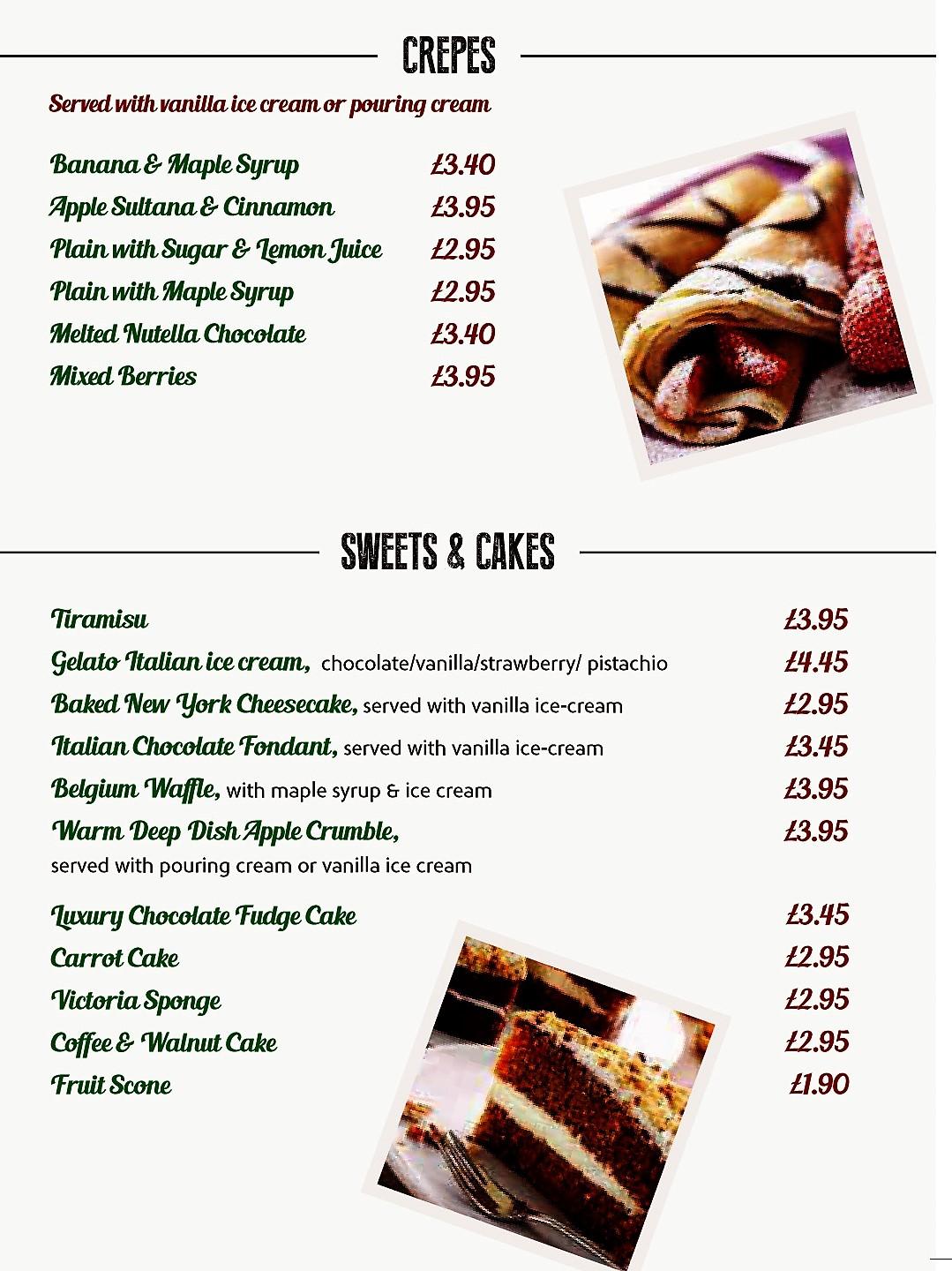 Menu at Cafe Italia, Coventry