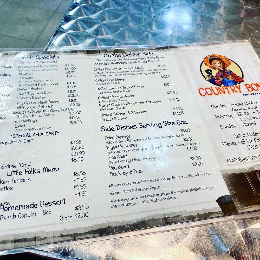 Menu at Country Boyz Fixins restaurant, Austin, E 12th St