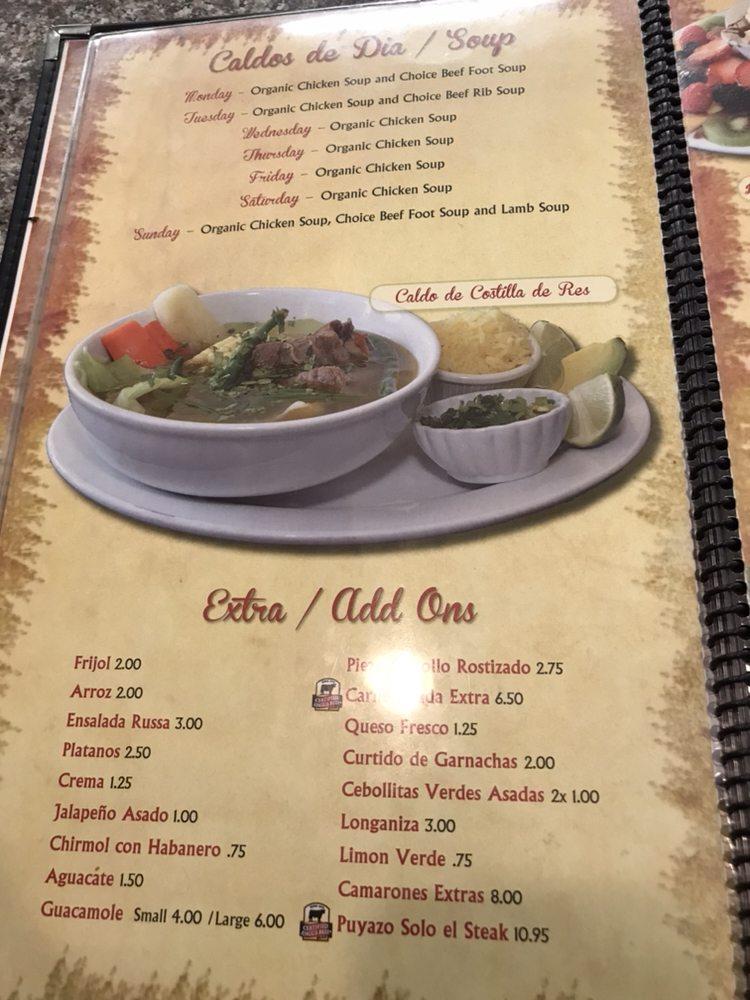 Carta del restaurante El Lucerito, San Rafael