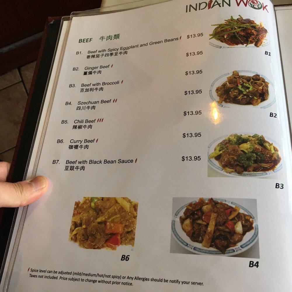 Menu at Indian Wok restaurant, Burnaby