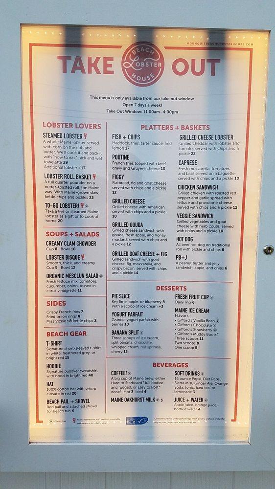 Menu at Ogunquit Beach Lobster House restaurant, Ogunquit