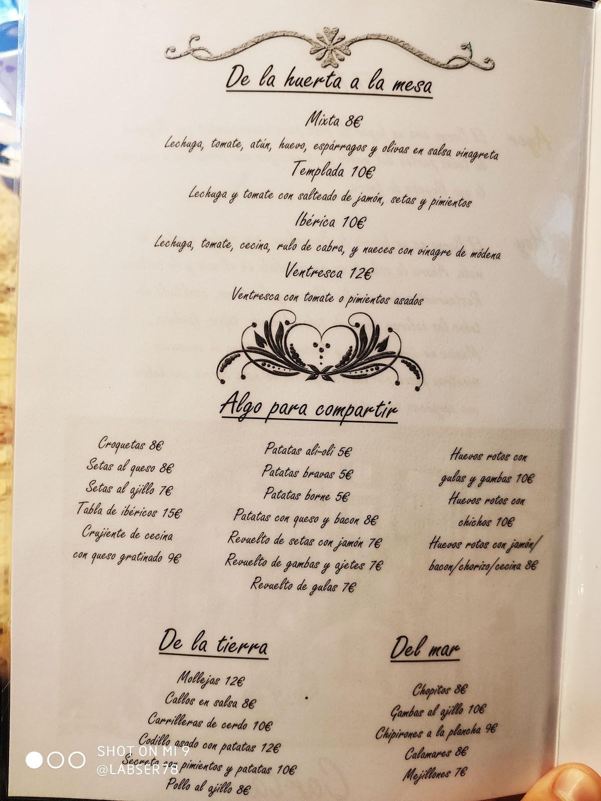 Carta del pub y bar el Borne, Bembibre