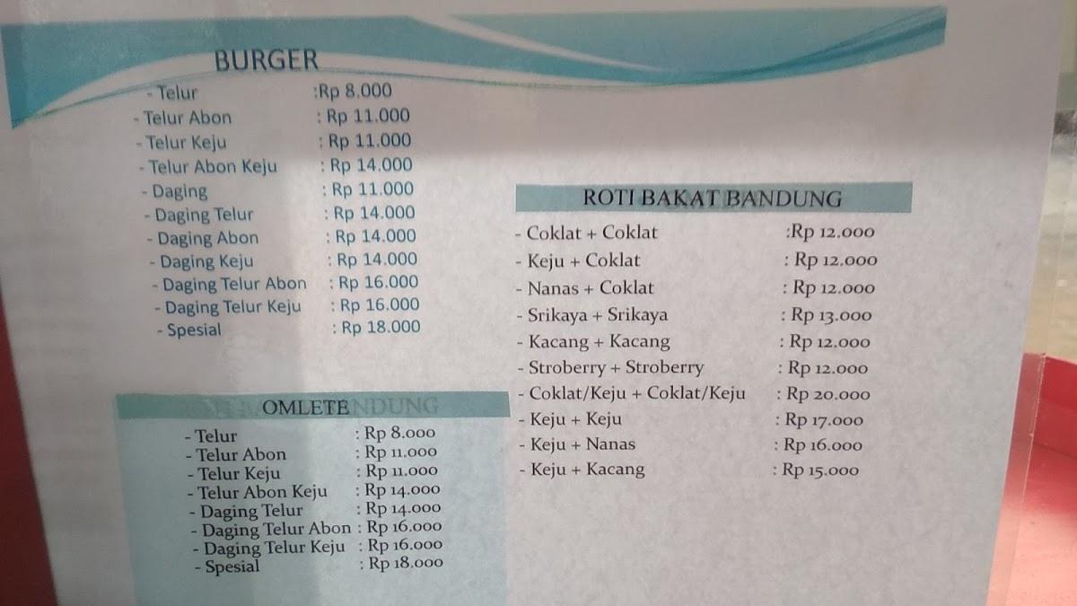 Menu at Burger Ata kana restaurant, Banda Aceh