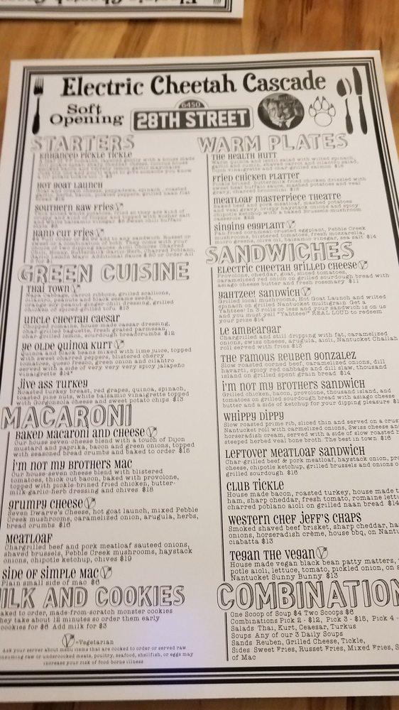 Menu at Electric Cheetah Cascade restaurant, Grand Rapids