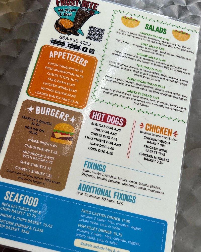 Menu at Frostbite Ice Cream & More restaurant, Frostproof