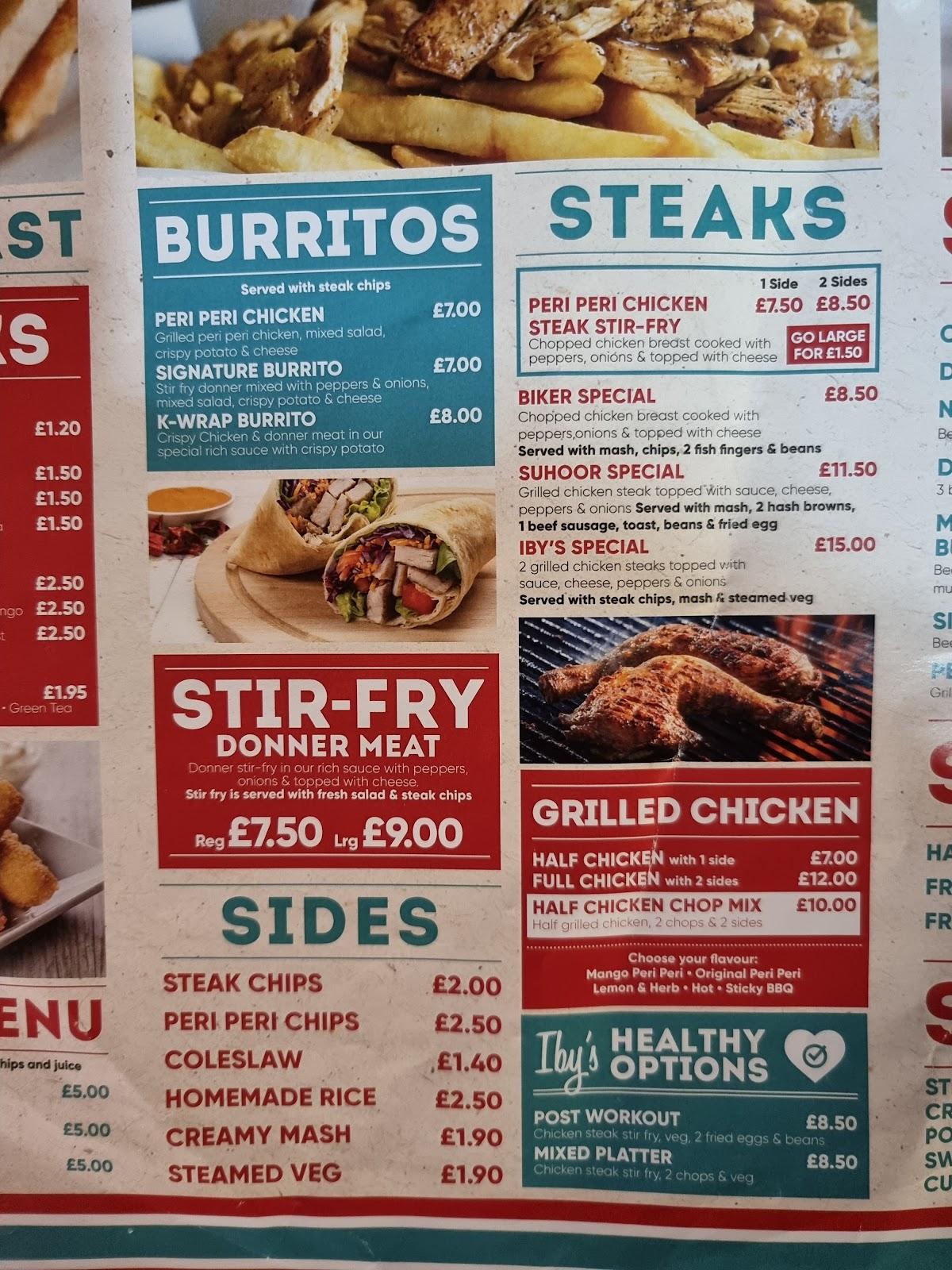 Menu at Iby’s restaurant, Bradford