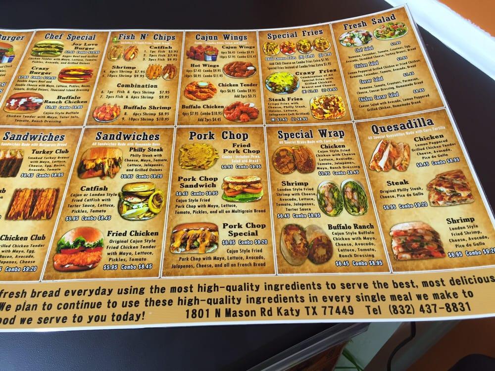 Menu at Joy Love Burgers restaurant, Houston, N Mason Rd