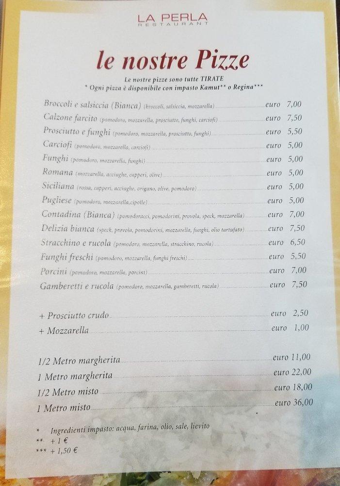 Menu da La Perla ristorante pizzeria, Cadelbosco di Sopra