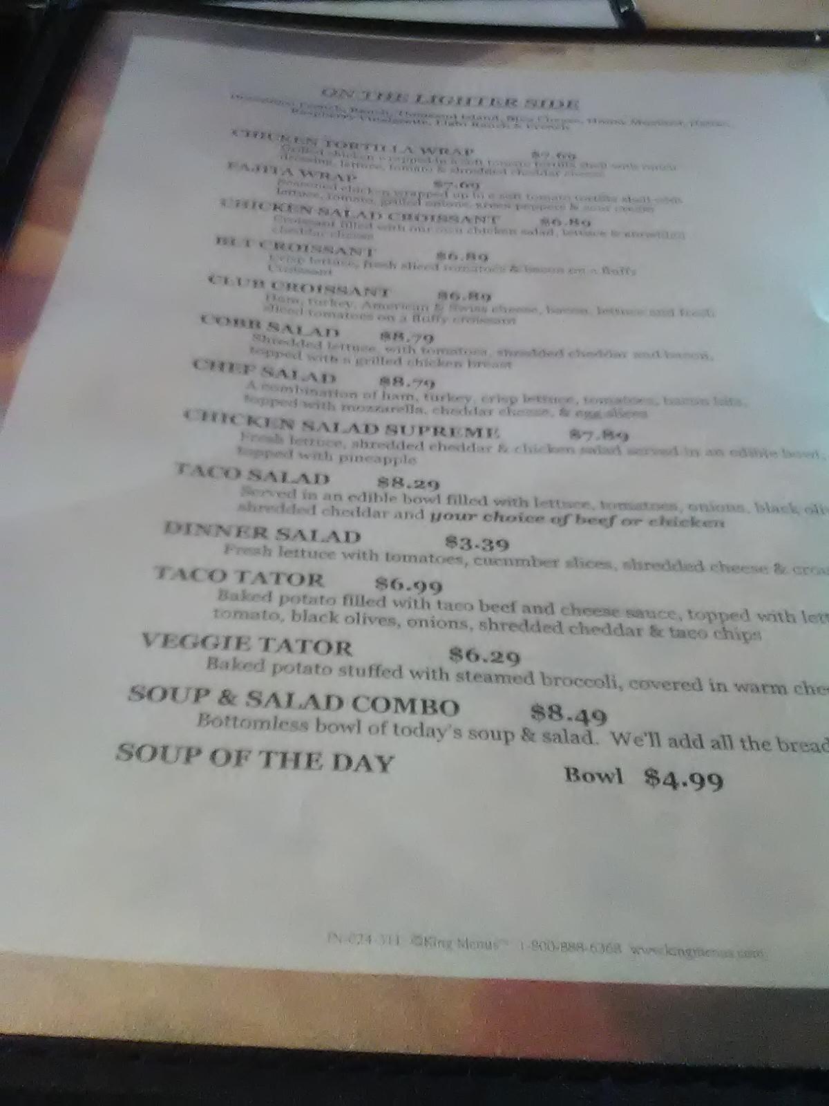 Menu at McOtto's pizzeria, Anamosa
