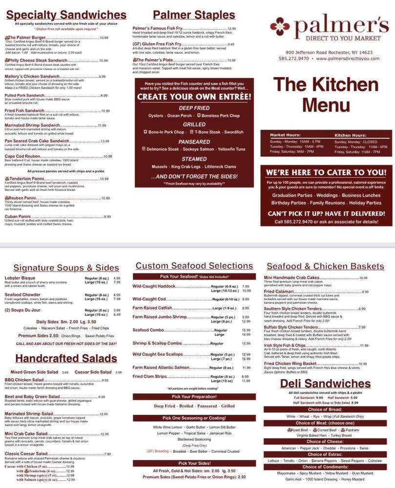 Carta del restaurante Palmer's Direct To You Market, Rochester
