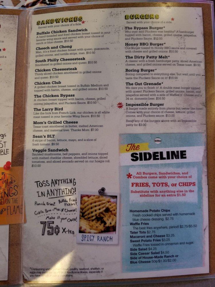 Menu at Pluckers Wing Bar, Cypress, Northwest Fwy