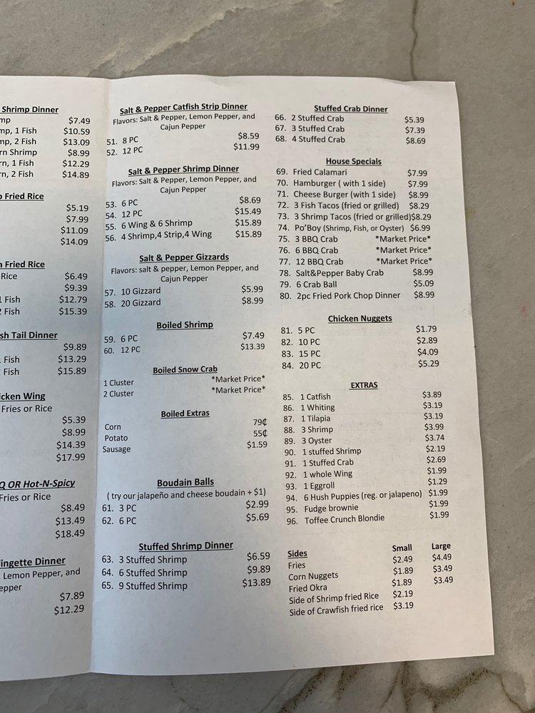 Menu at Seaside Seafood restaurant, Port Arthur