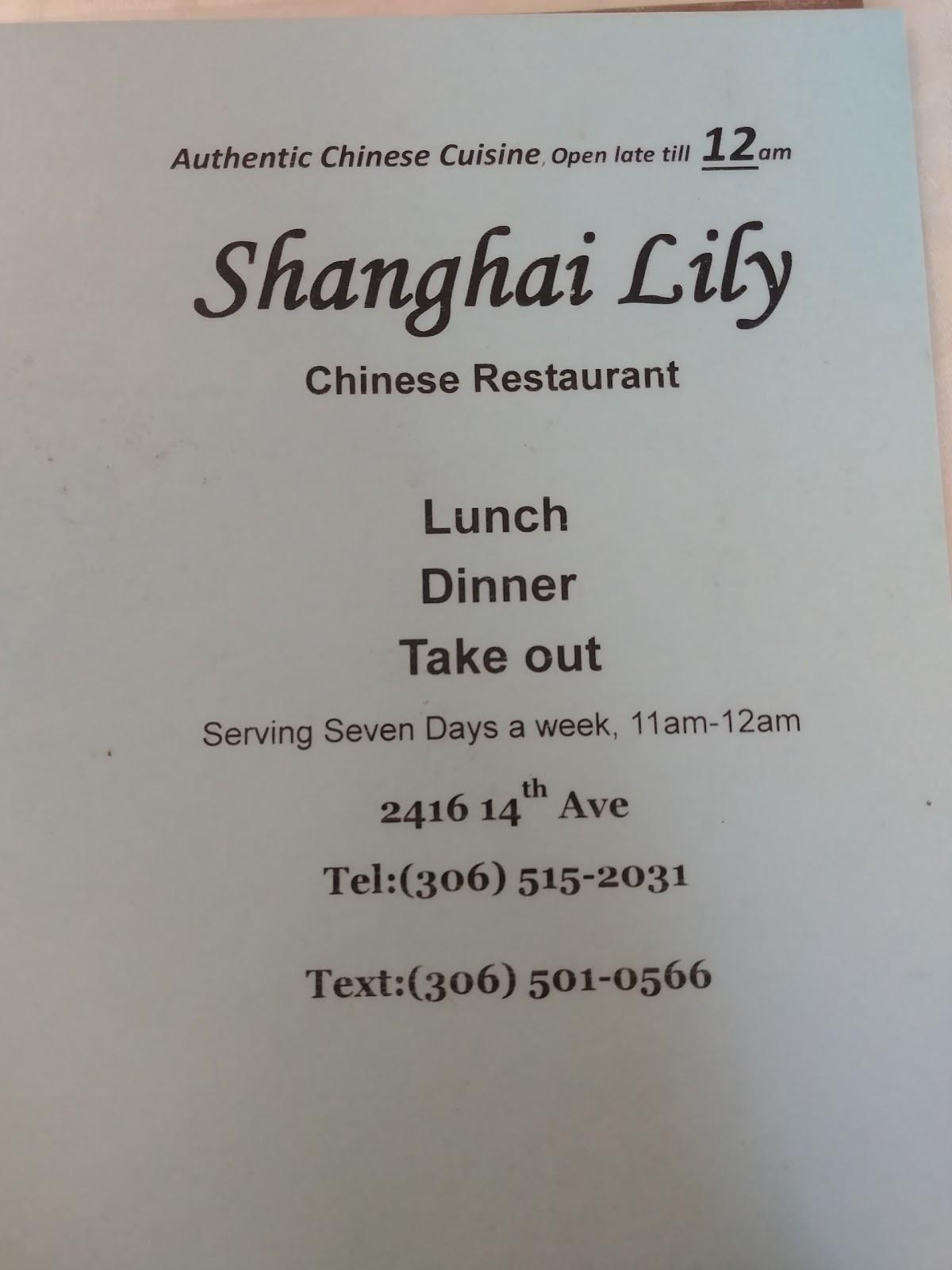 Menu at Shanghai lily restaurant, Regina